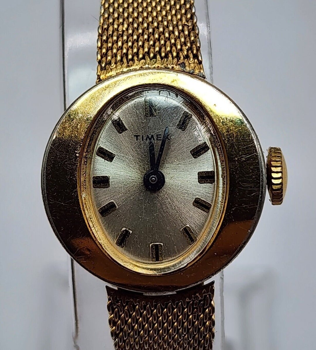 Vintage Timex Lady Gold Tone Oval Face Mesh Band Hand-wind Mechanical ...