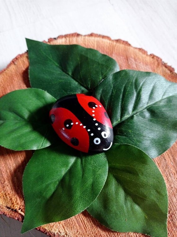 Home & Living Wall Décor Home Décor ladybug Hand-painted lucky pebble ...
