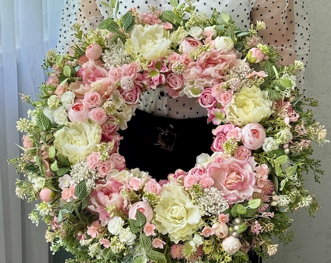 Luxury Large Spring Wreath Floral Wreath Mix Roses and Peonies Wreath ...