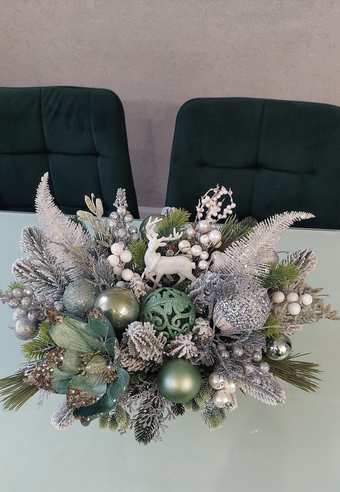 Mint Christmas Centerpiece With Deer Mix of Coneferous - Etsy