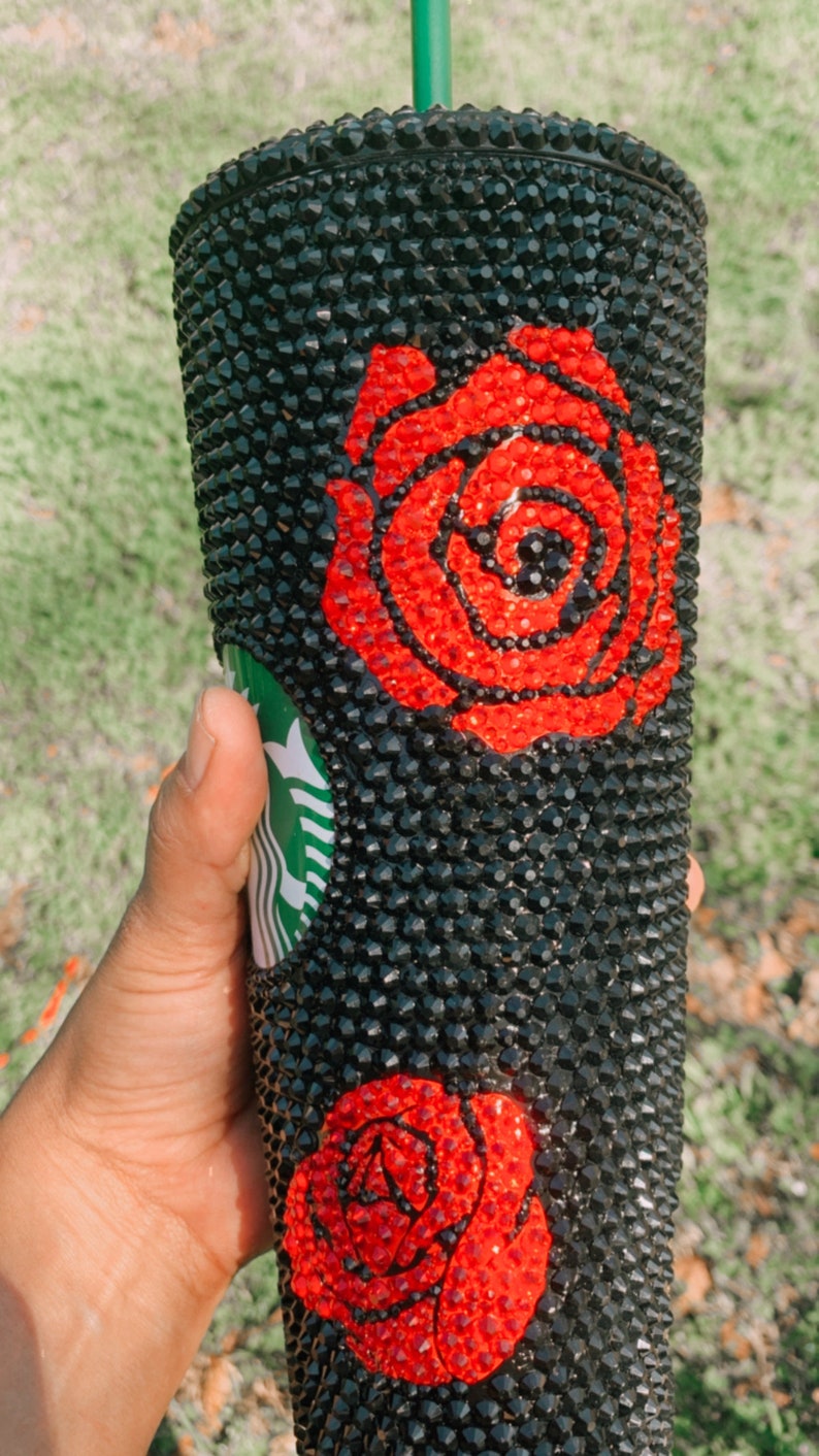Roses Rhinestone Starbucks Tumbler Roses Cup Rhinestone - Etsy
