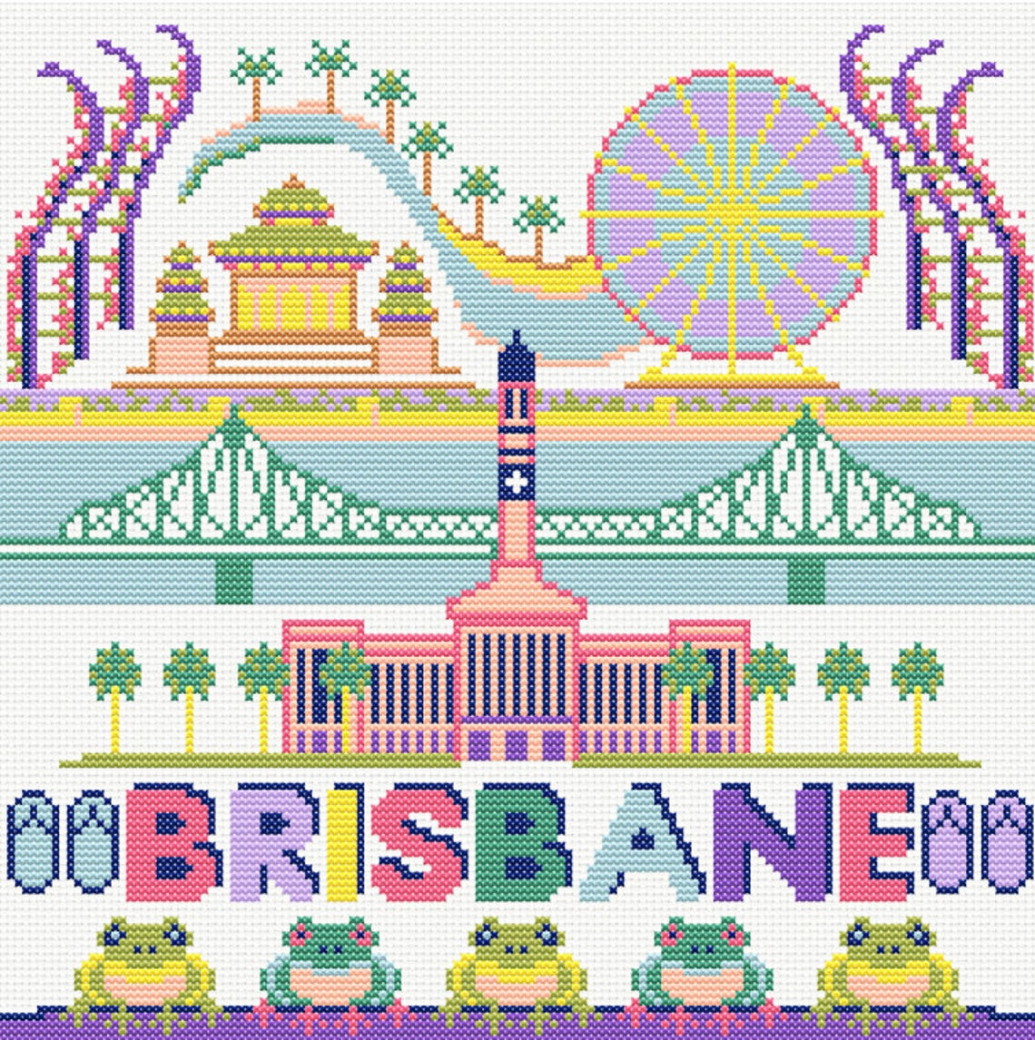 Brisbane Cross Stitch Pattern, Australian City, Travel Poster, PDF ...