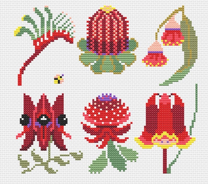 Red Wildflower Cross Stitch Pattern, PDF Download, Australian Flora ...