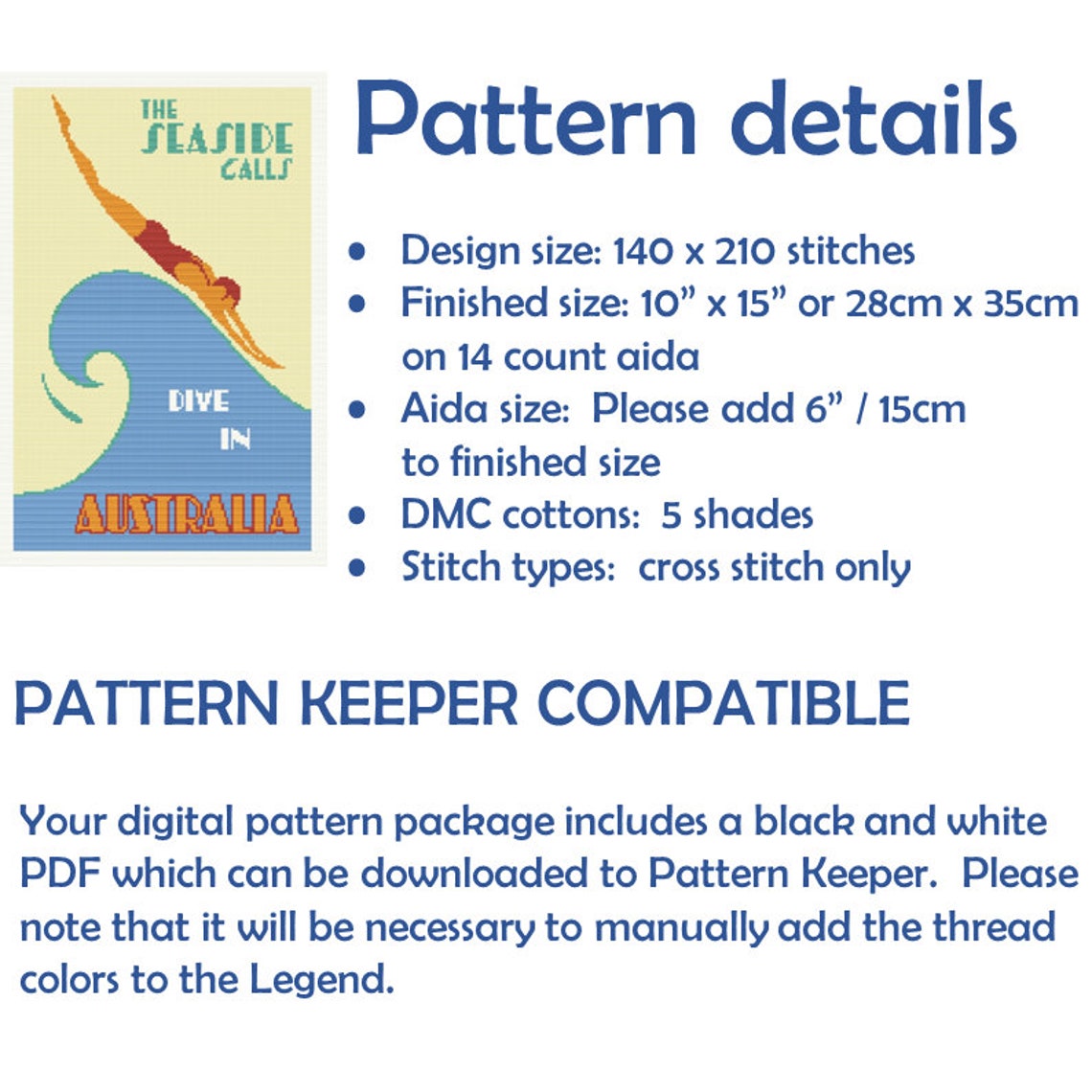 Vintage Seaside Poster, Cross Stitch Pattern, Australian Design, PDF ...