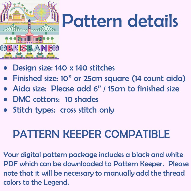 Brisbane Cross Stitch Pattern, Australian City, Travel Poster, PDF ...
