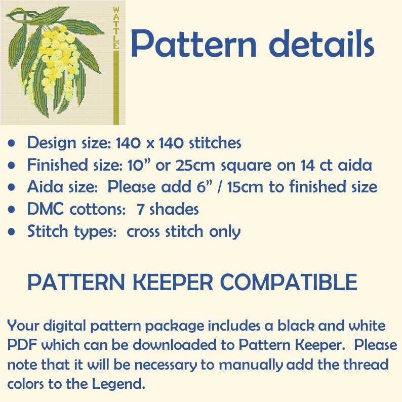 Golden Wattle Cross Stitch Pattern, Australian Stamp, Digital Download ...