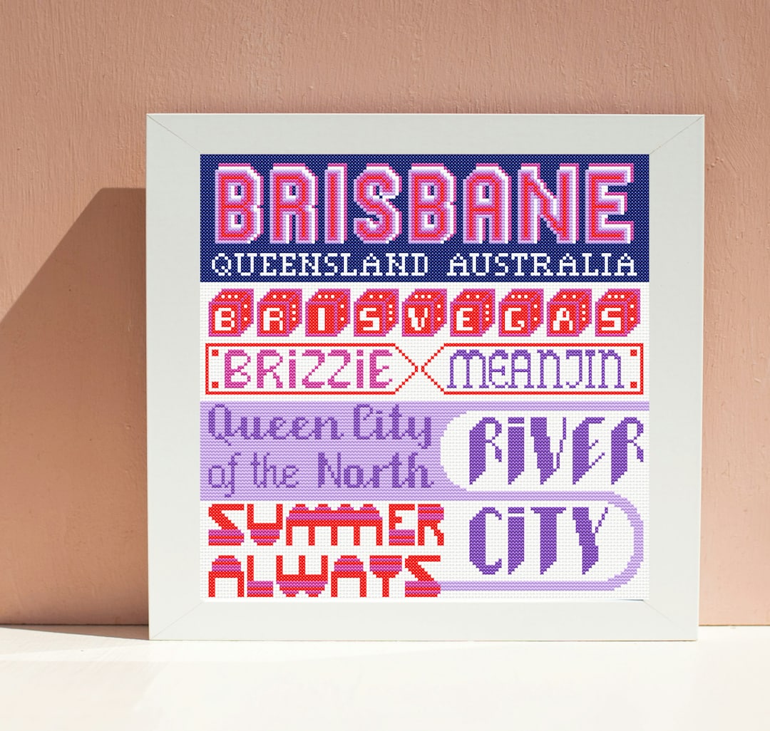 Brisbane Sampler Cross Stitch Pattern, City Names, Travel Poster, PDF ...