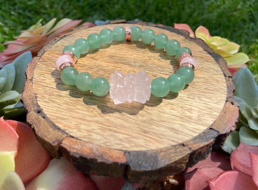 Rose Quartz Lotus Flower and Green Aventurine Bracelet - Etsy