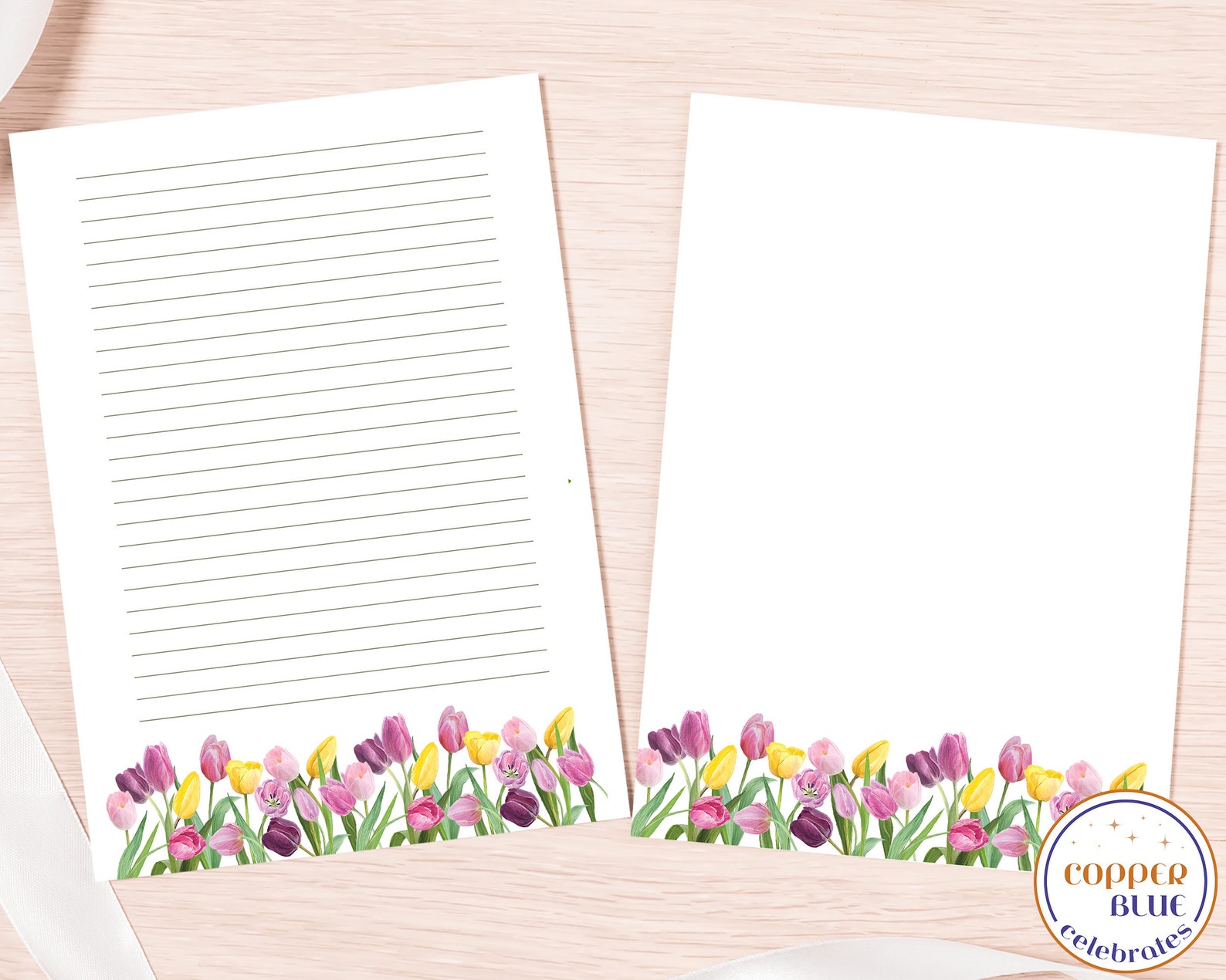 A4 Lined and Unlined Tulip Printable Paper | Spring Writing Sheets ...