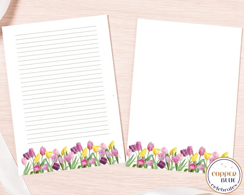 A4 Lined and Unlined Tulip Printable Paper | Spring Writing Sheets ...