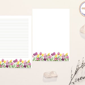 A4 Lined and Unlined Tulip Printable Paper | Spring Writing Sheets ...