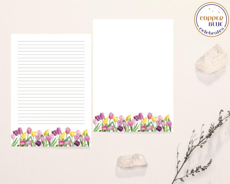 A4 Lined and Unlined Tulip Printable Paper | Spring Writing Sheets ...