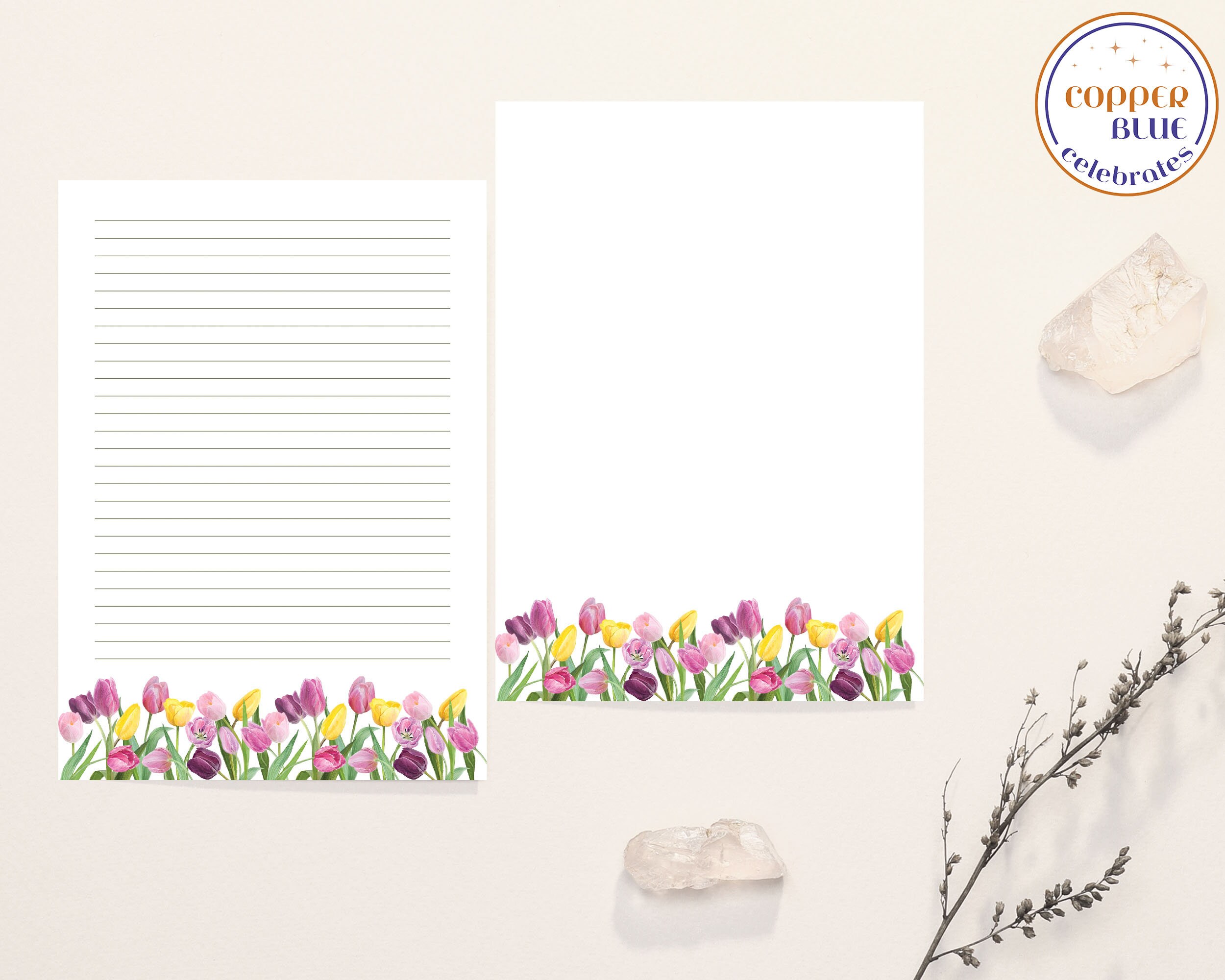 A4 Lined and Unlined Tulip Printable Paper | Spring Writing Sheets ...