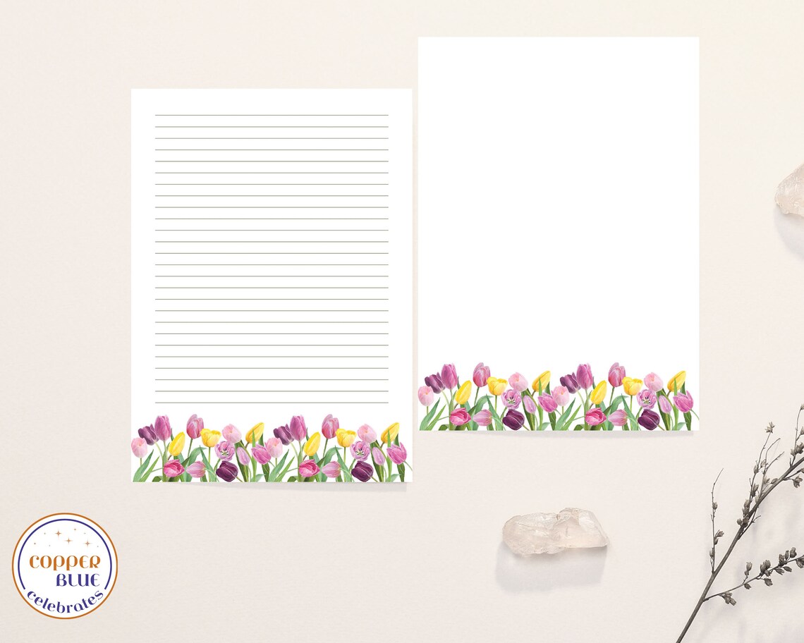 A4 Lined and Unlined Tulip Printable Paper | Spring Writing Sheets ...