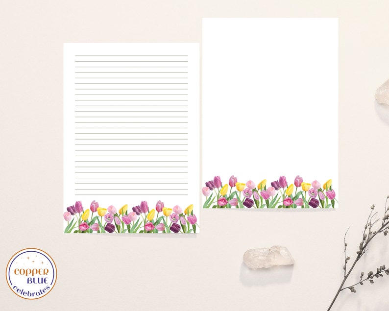 A4 Lined and Unlined Tulip Printable Paper | Spring Writing Sheets ...