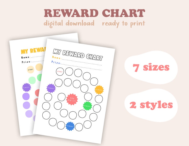 Printable Kids Reward Chart, Kids Routine Chart, Toddler Rainbow Chart ...