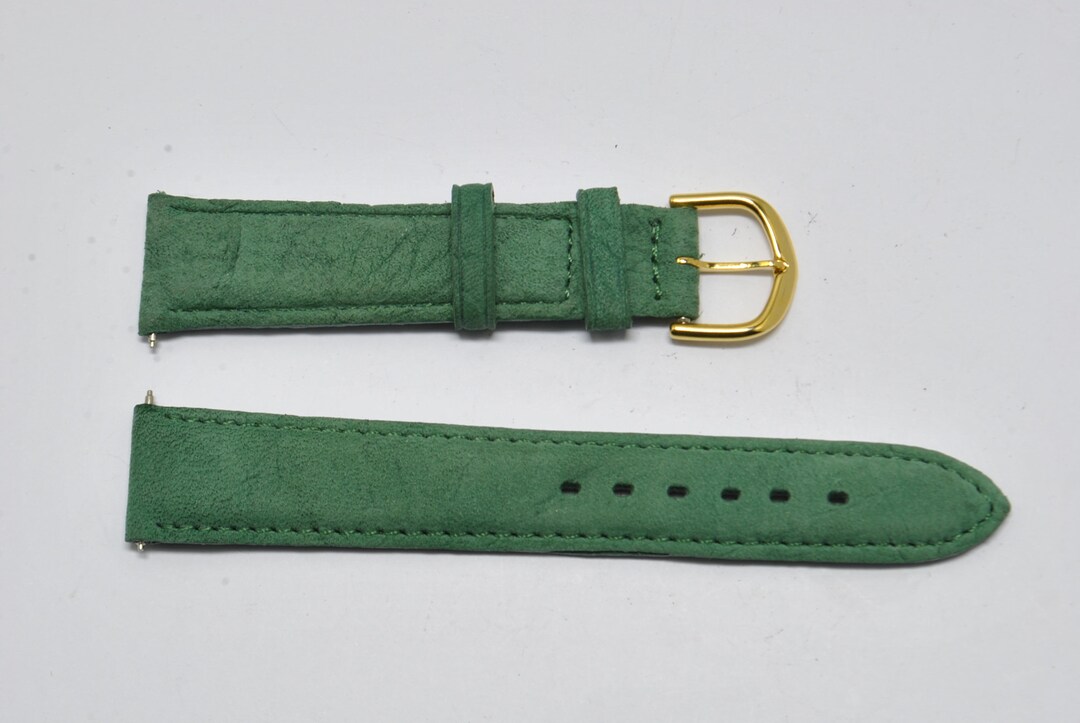 18mm, Green Nubuck Leather Watch Strap Lined With Green Nubuck, Green ...