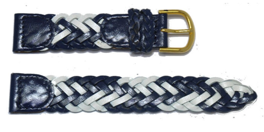 18mm, White and Blue Braided Watch Strap, Genuine Cowhide Leather - Etsy