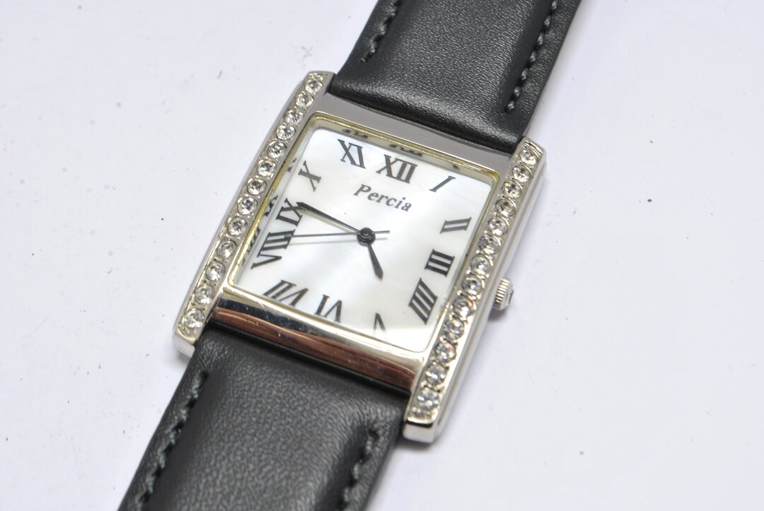 PERCIA Rectangular Watch With Rhinestones - Etsy