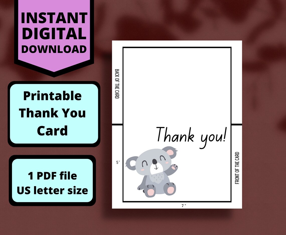 Koala Thank You Card, Cute Koala Greeting Card, Koala Crafts, DIY Koala ...