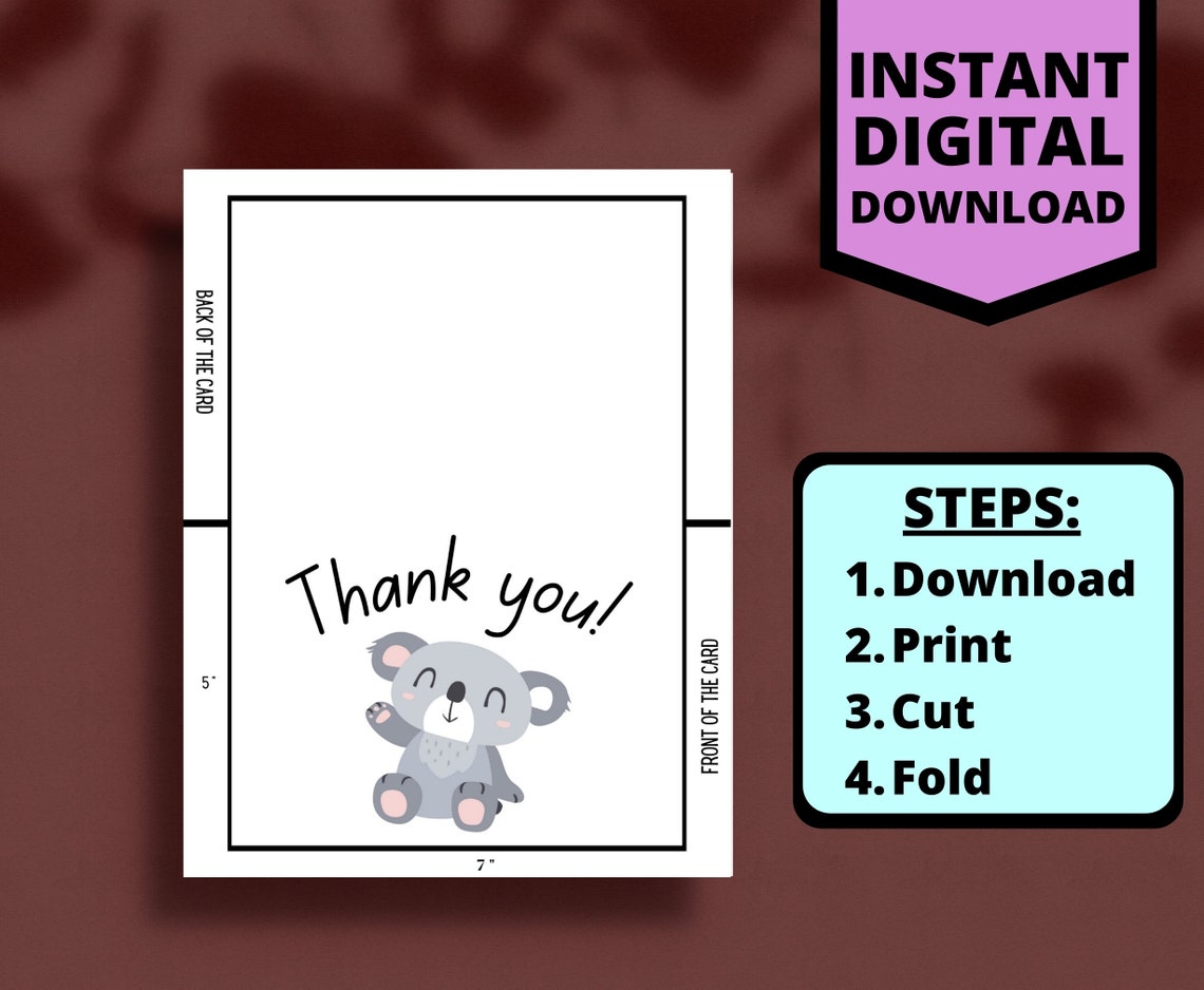 Koala Thank You Card Cute Koala Greeting Card Animal Thank - Etsy