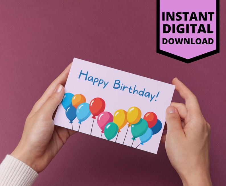 Balloons Happy Birthday Card, Birthday Celebration, Printable Birthday ...