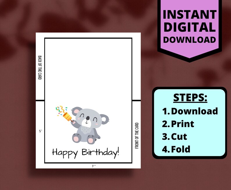 Koala Birthday Card Happy Birthday Koala DIY Animal Crafts - Etsy