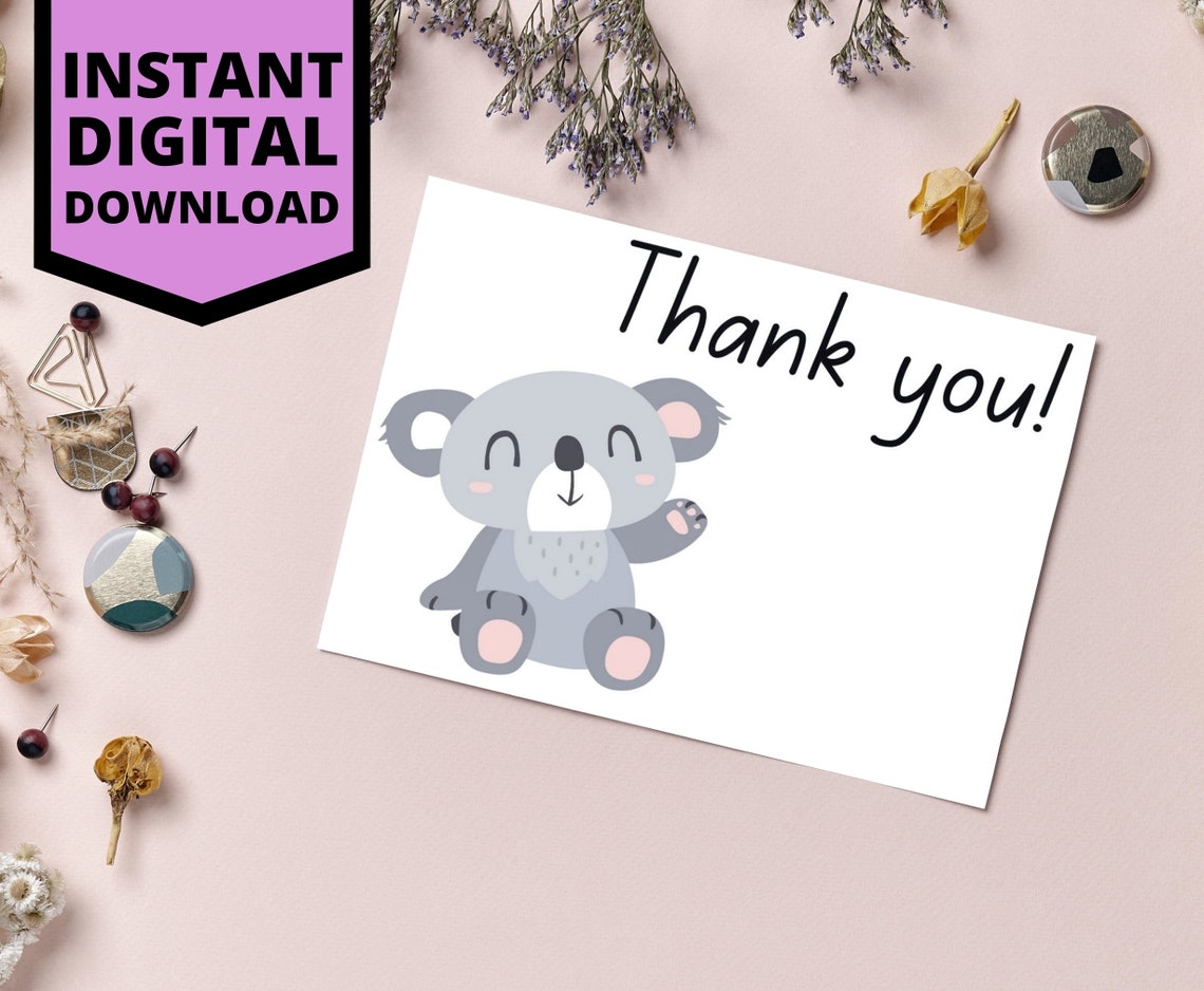 Koala Thank You Card, Cute Koala Greeting Card, Koala Crafts, DIY Koala ...