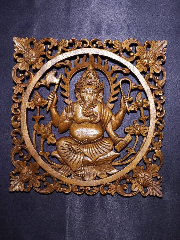 40 Cm Ganesh Wall Decor Hindu God Statue Wall Art Wood - Etsy