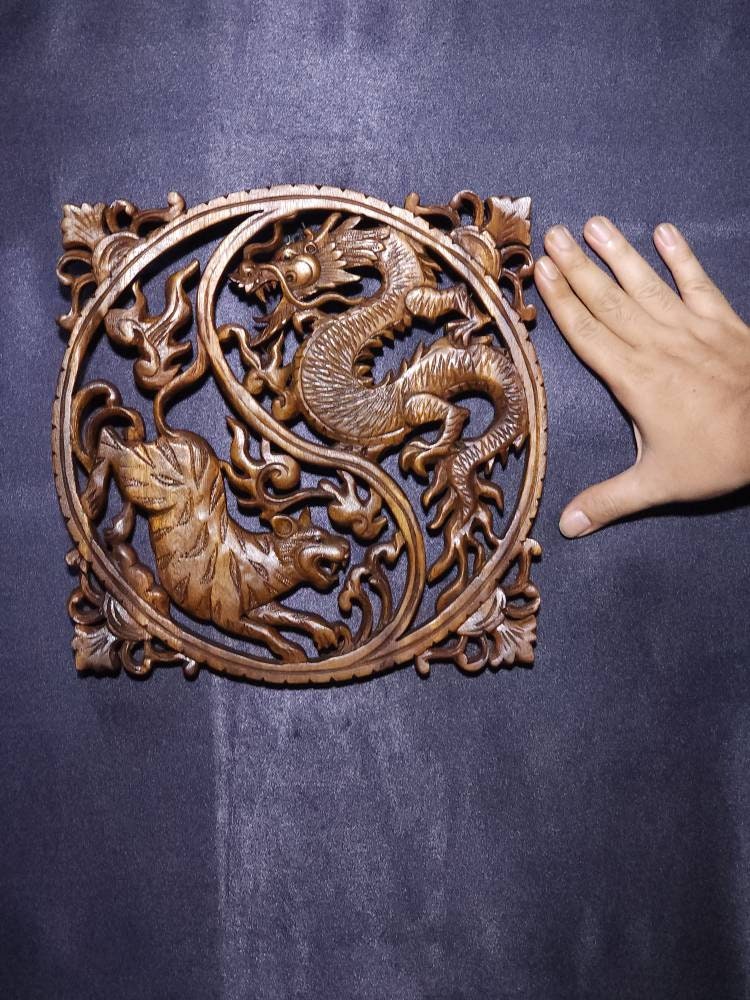 30 Cm Wooden Dragon Dan Lion Statue Wall Art Yin-yang - Etsy