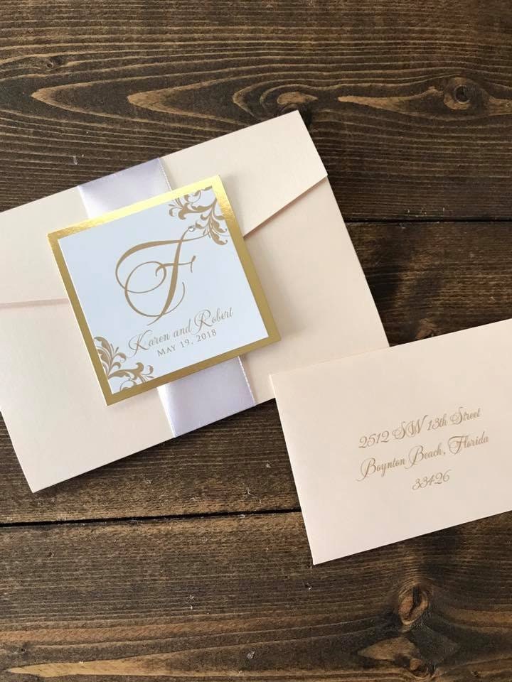 Blush and Gold Pocket Wedding Invitations - Gold Weddings - Custom ...