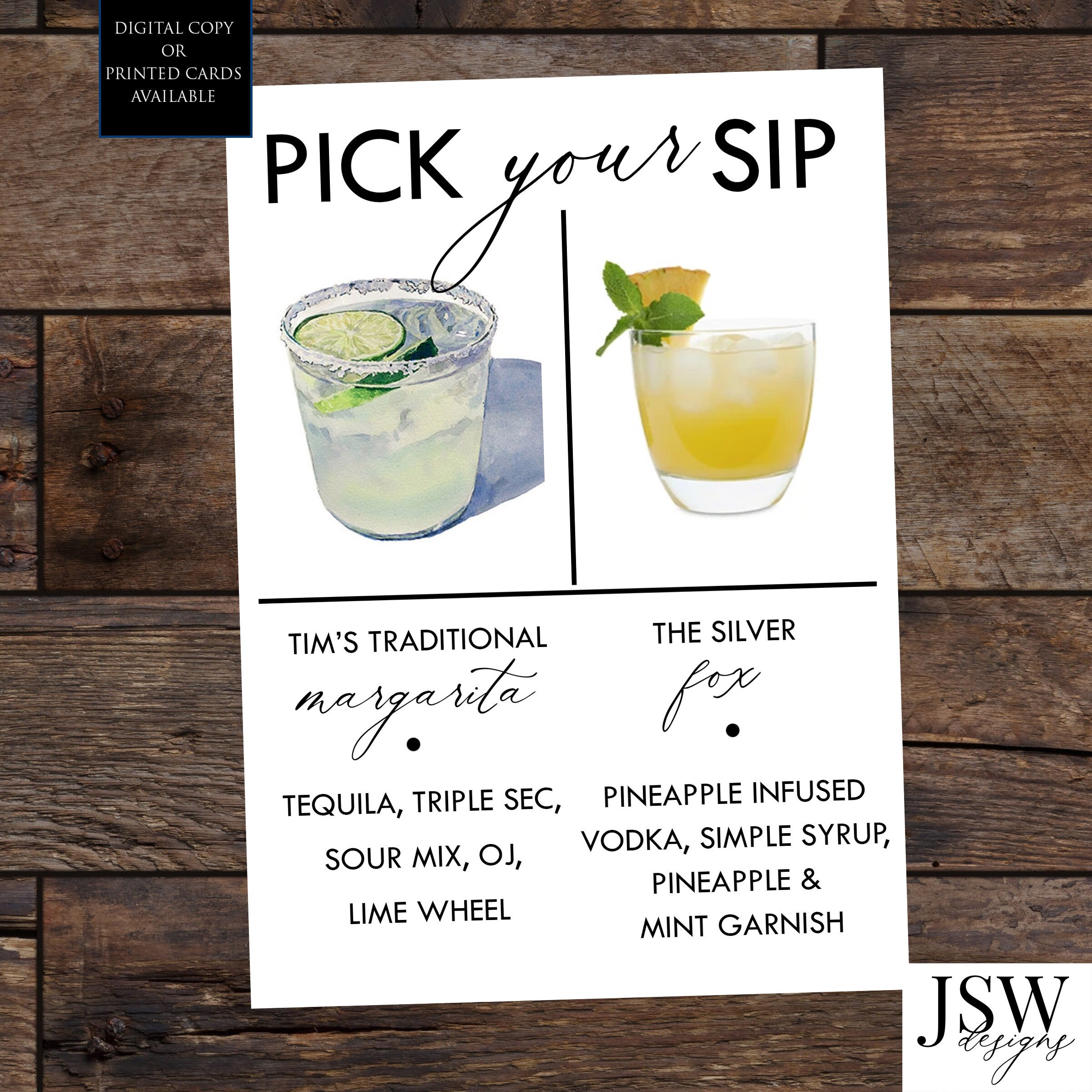 Custom Cocktail Drink Sign - Wedding Cocktail Sign - Bar Drink Sign - Etsy