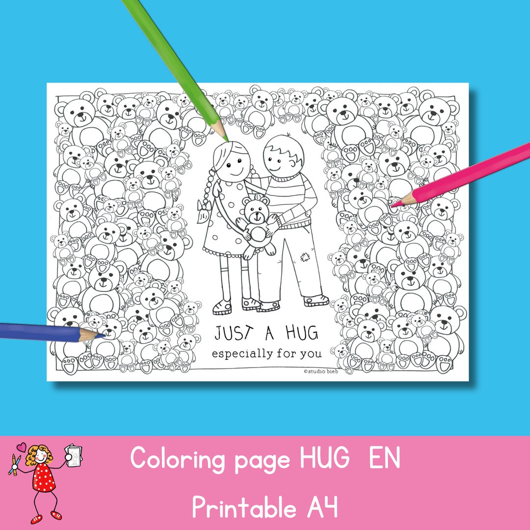 Coloring Page Just A Hug Valentine's Day AND Printable - Etsy