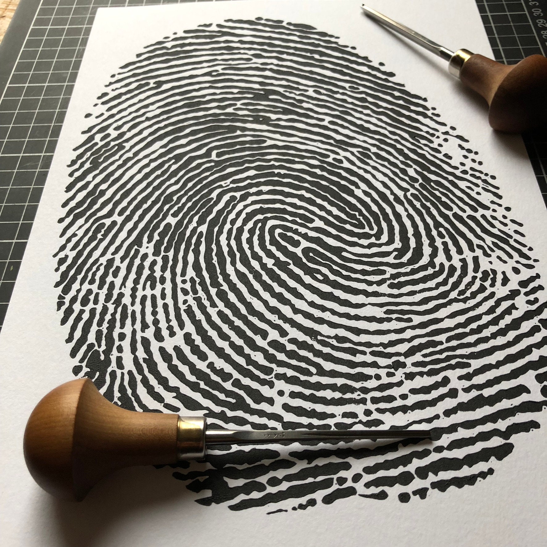 Fingerprint Linocut Print. A4 Size - Etsy