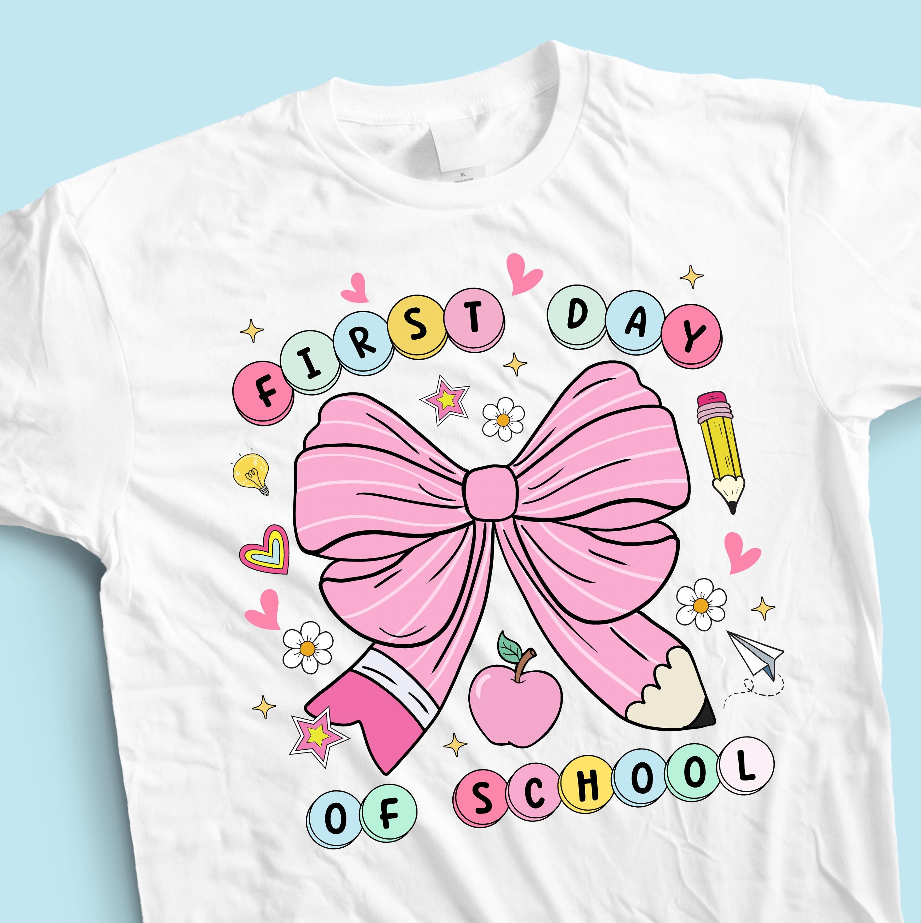 First Day of School PNG: Pink Pencil Bow & Beaded Letters (printable ...