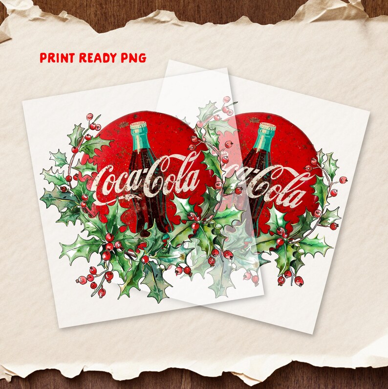 Vintage Christmas Coca-cola Graphic: Watercolor Holly Design (digital ...