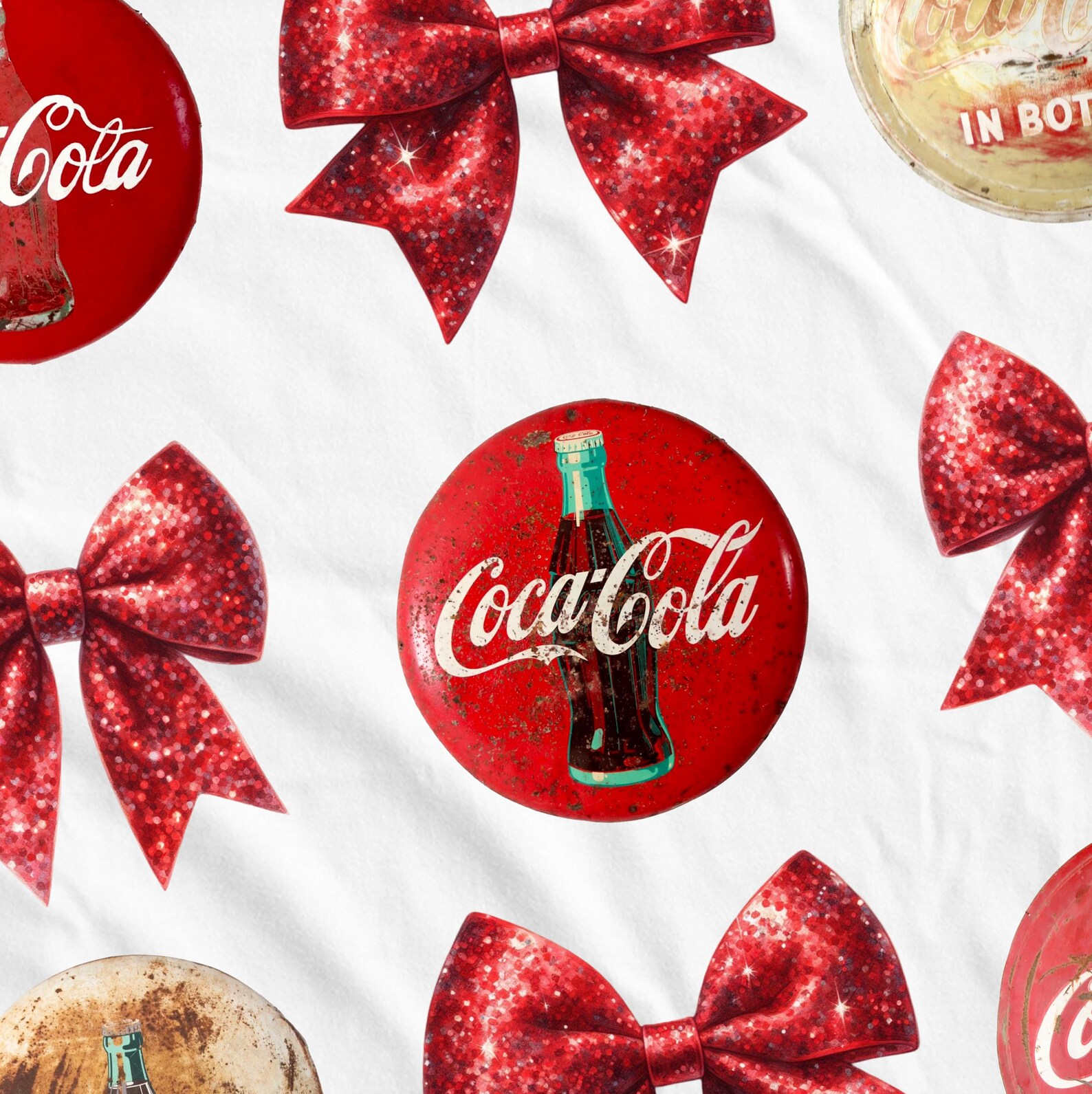 Vintage Coca-cola Graphic: Retro Circle Signs With Red Glitter Bows ...