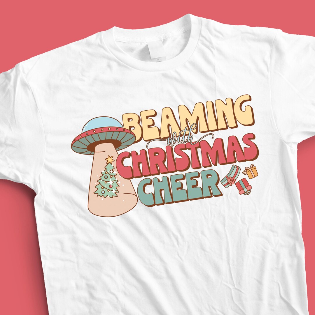 Beaming With Christmas Cheer - Retro Alien Spaceship Christmas Graphic ...