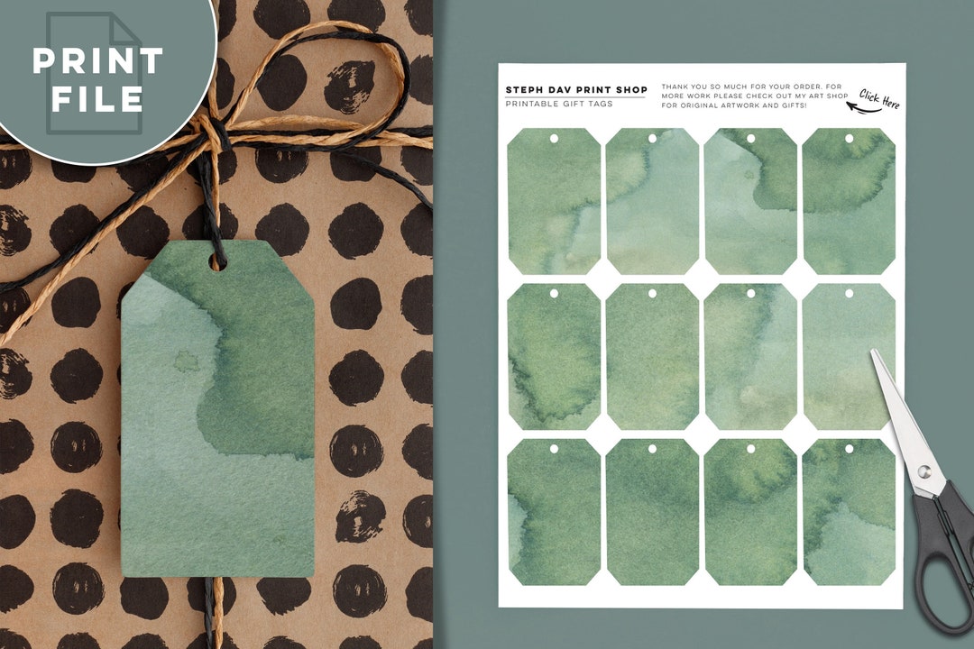 Printable Blue Green Tie Dye Watercolor Art Gift Tags - Etsy UK