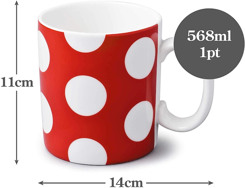 Large Polka Dot Coffee Mug Red Spotty 1 Pint Mug Perfect for - Etsy UK