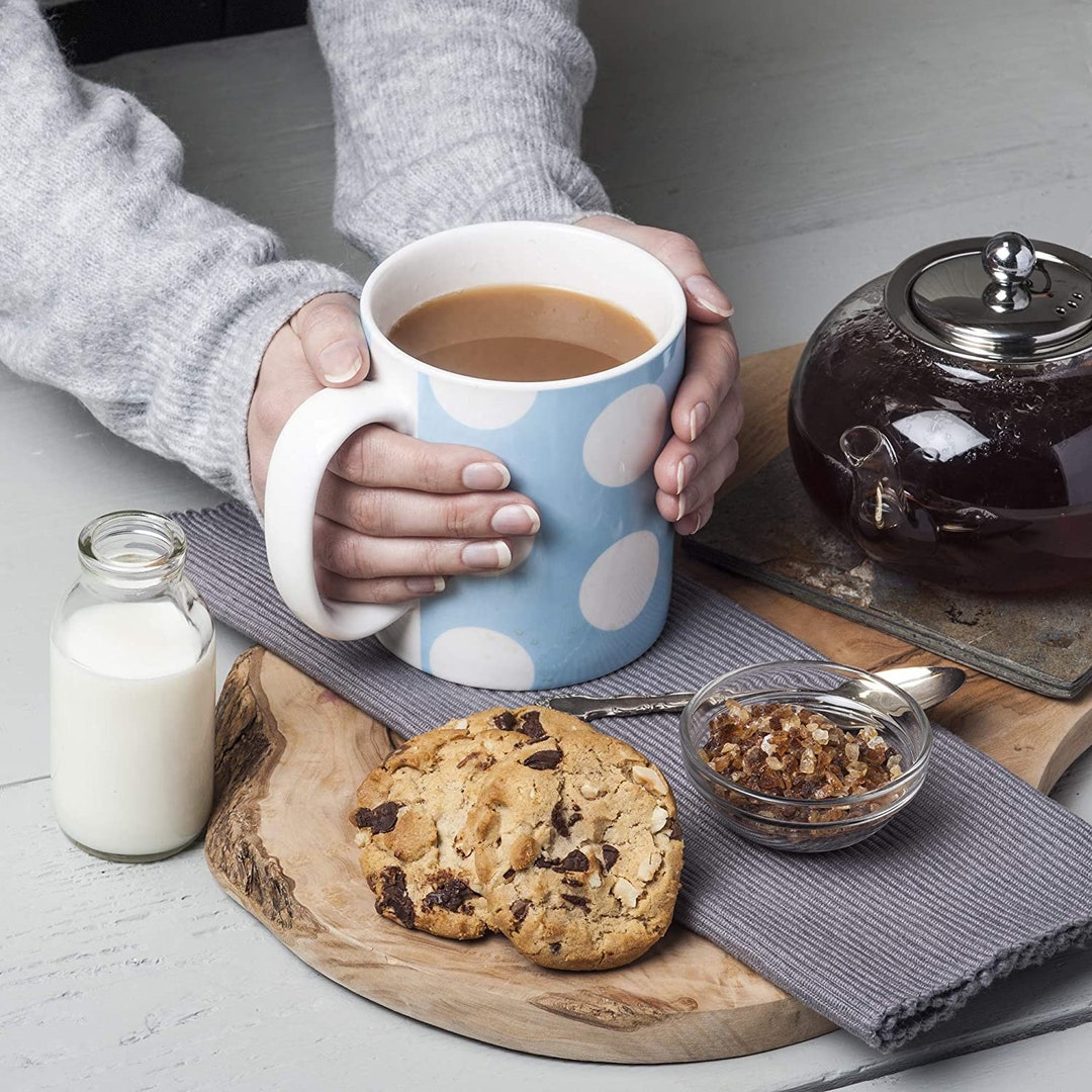 Large Polka Dot Coffee Mug, Blue Spotty 1 Pint Mug Perfect for Tea ...