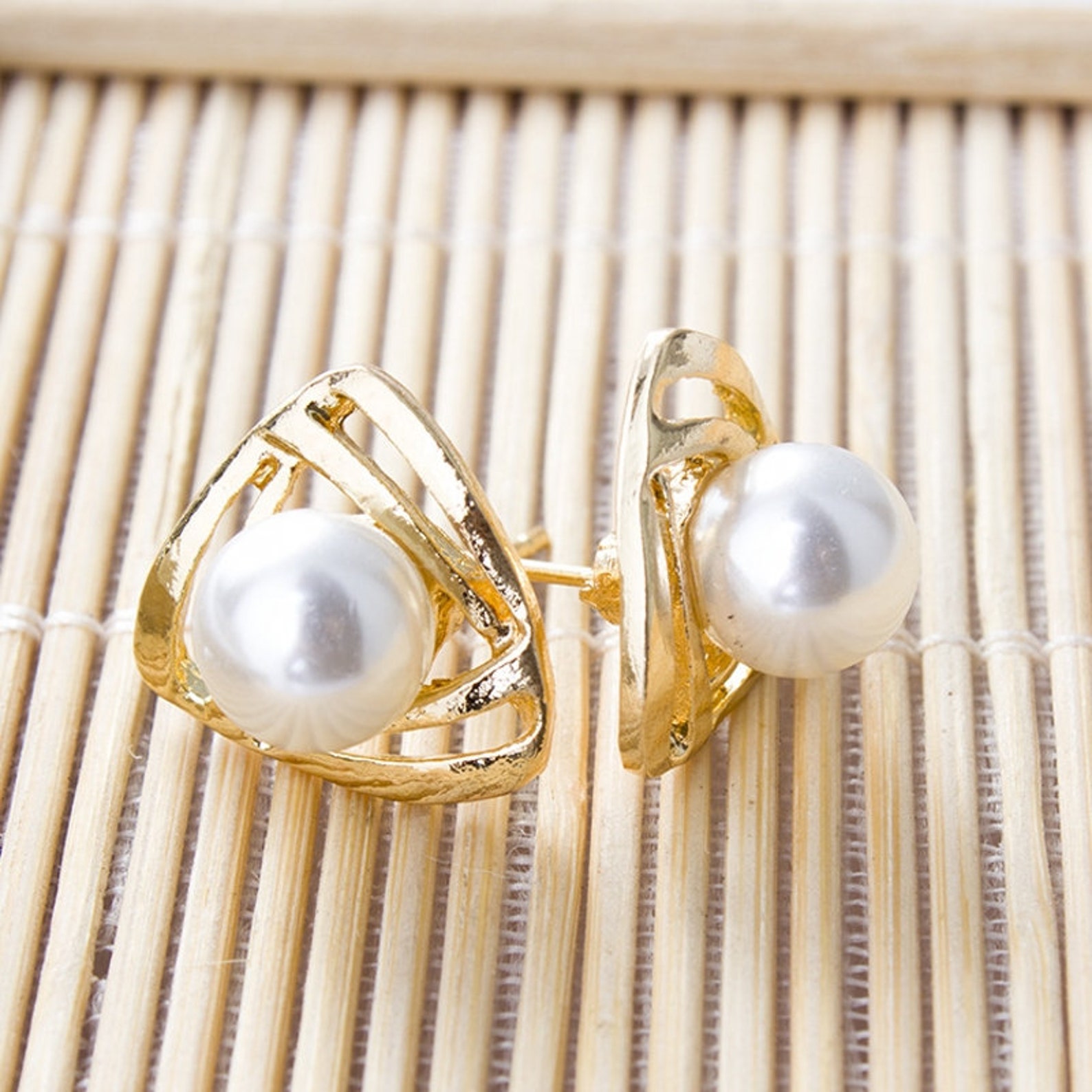 Simple Pearl Earrings Gold Plated Triangle Earrings for Women, Gift for ...