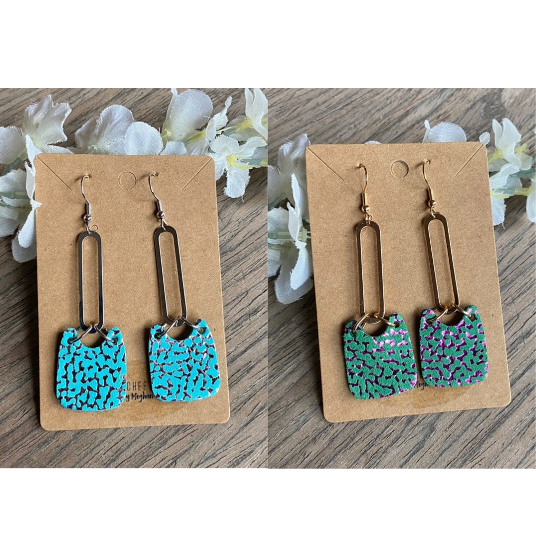 Leather Tabs With Metal Detail Earrings - Etsy