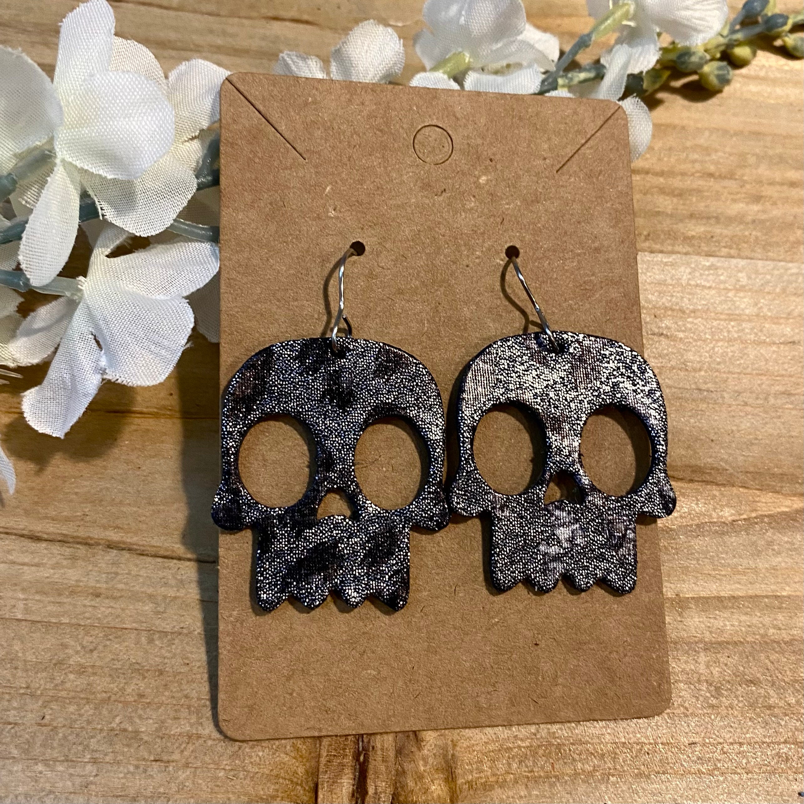 Halloween Skull Blood Splatter or Leopard Earrings - Etsy