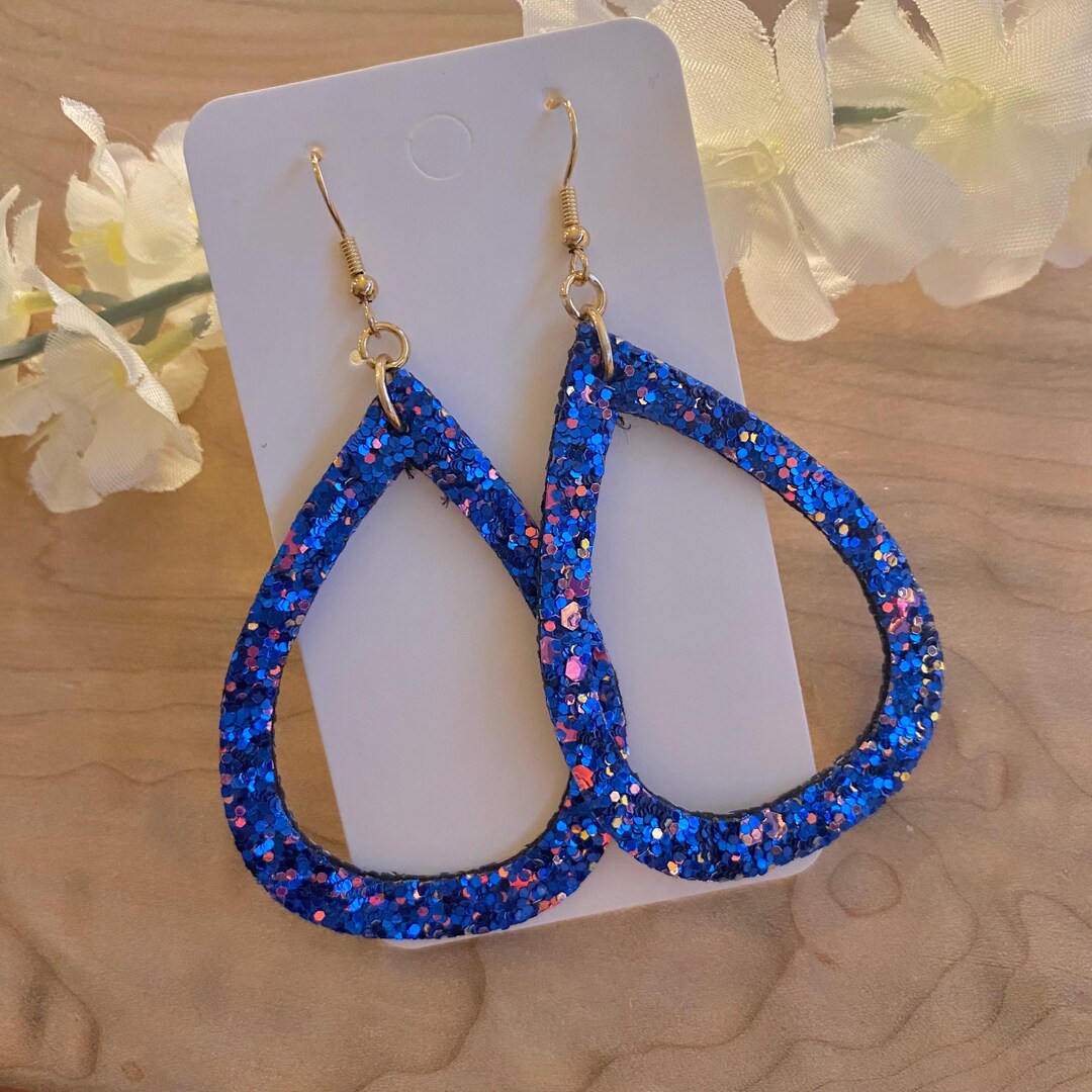 Cobalt Blue & Peach Orange Bling Loop or Teardrop Earrings (double ...