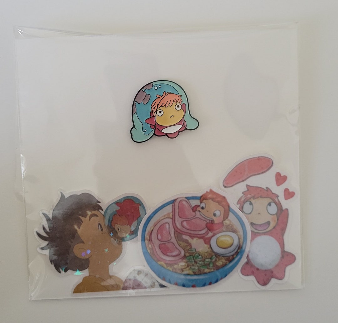 Cute Ponyo Pin and Sticker Set - Etsy