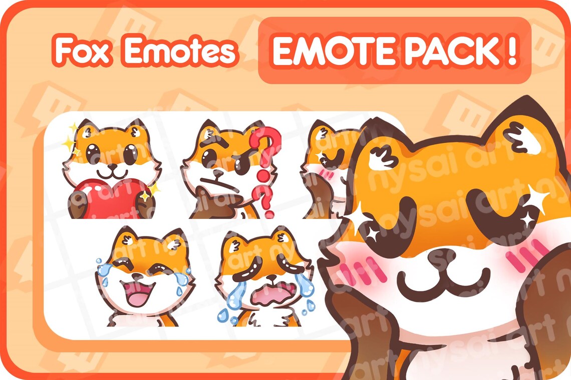Twitch Emote / Cute Fox Emotes Pack Corazón / Amor, Risa, Llanto, UwU ...