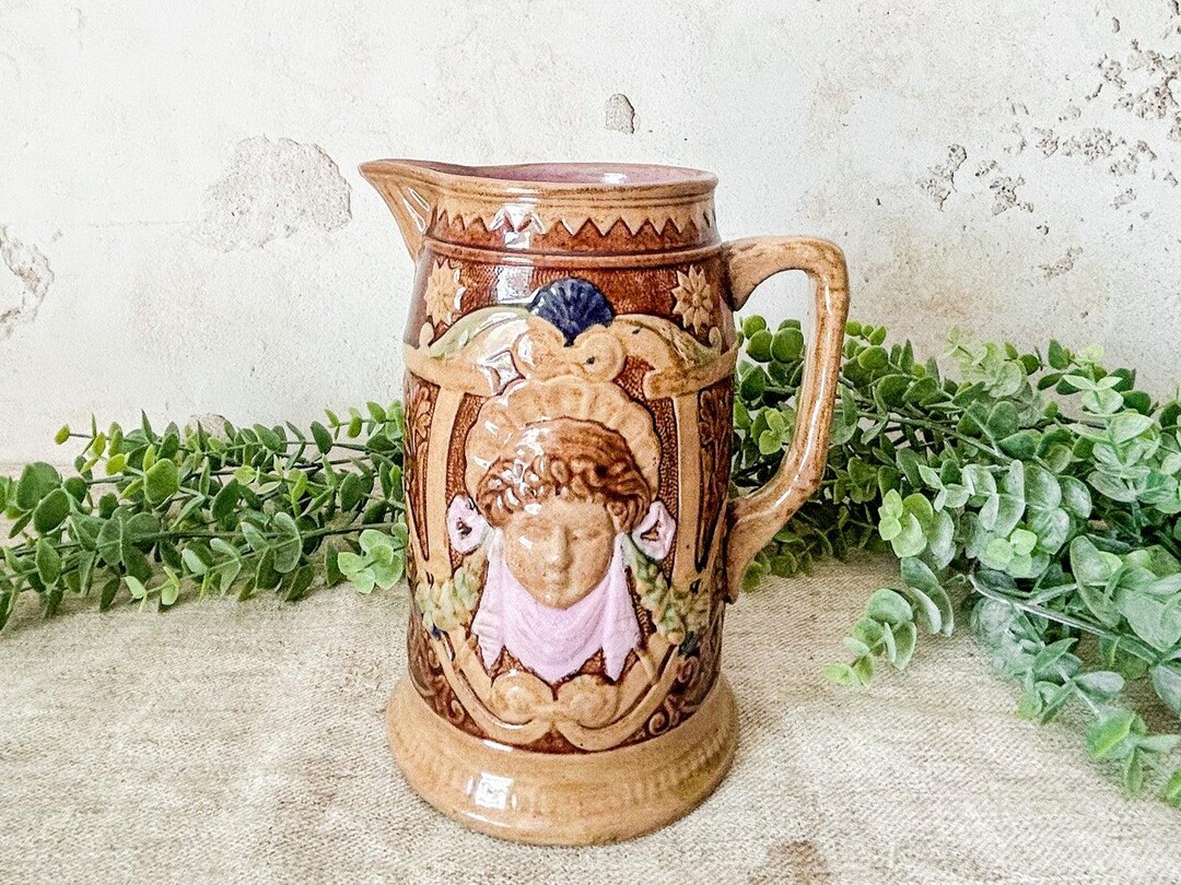 Antique Majolica Figural Face Pitcher - Etsy