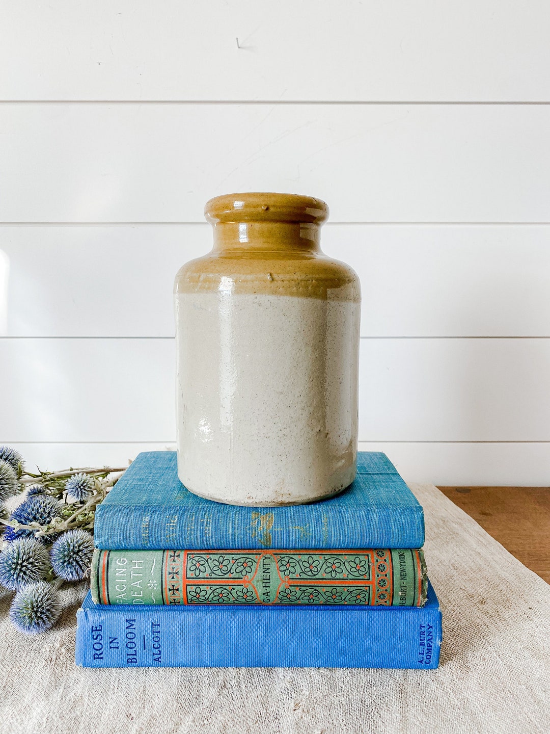 Antique English Stoneware 7 Crock, Narrow Mouth Two Tone Pottery Jar ...