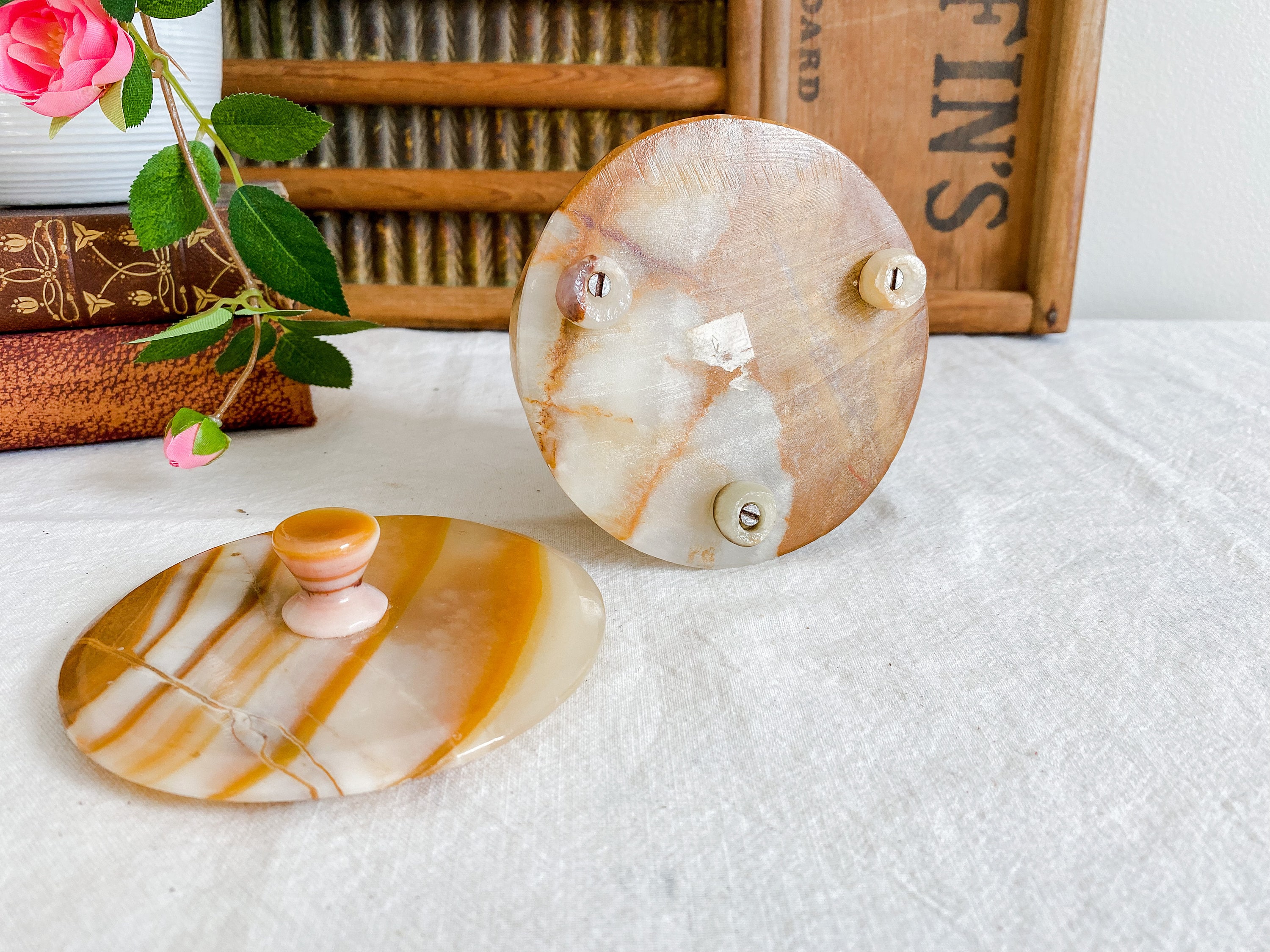 Vintage Onyx Trinket Dish With Lid Natural Stone Round - Etsy